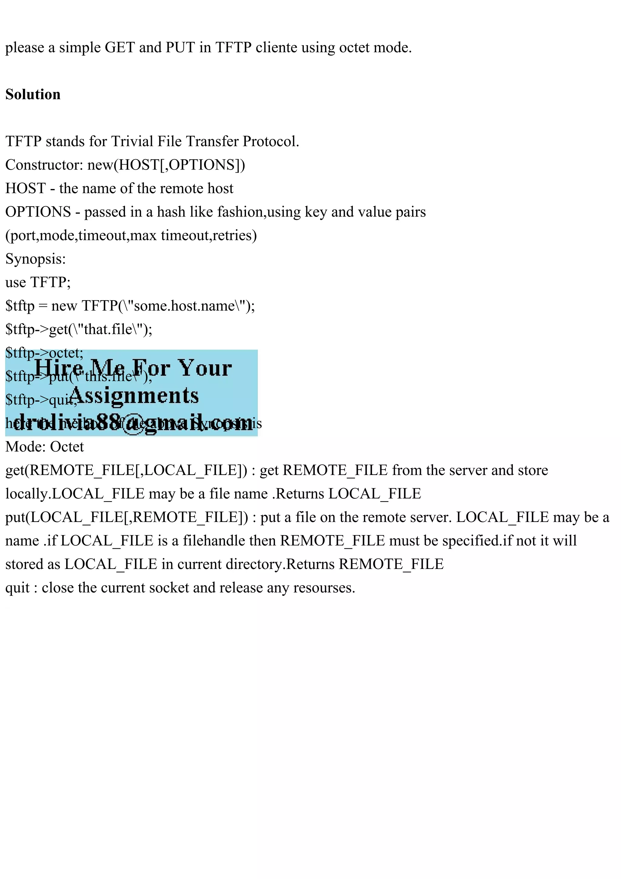 please a simple GET and PUT in TFTP cliente using octet mode.Sol.pdf