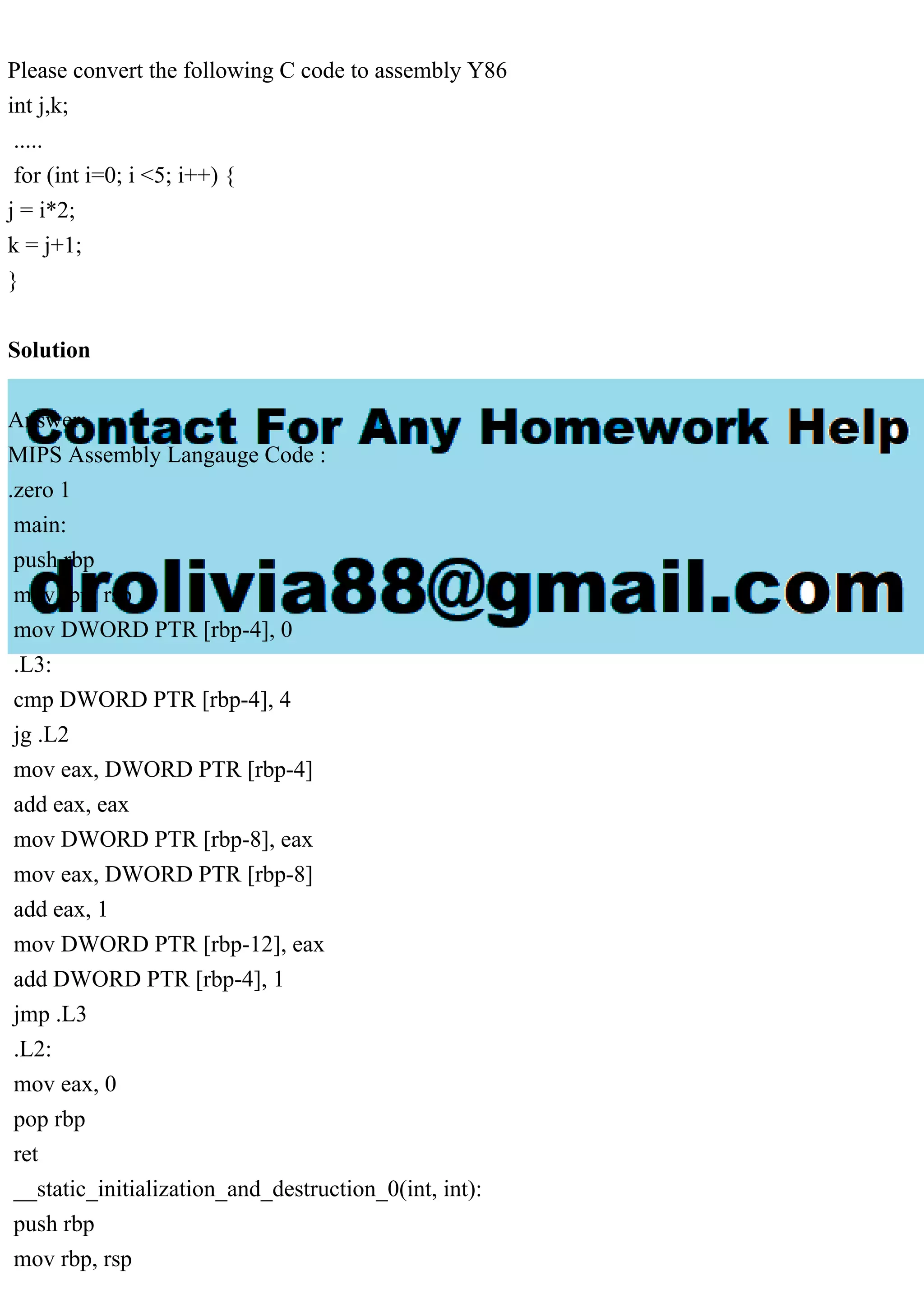 Please convert the following C code to assembly Y86int j,k; .....pdf