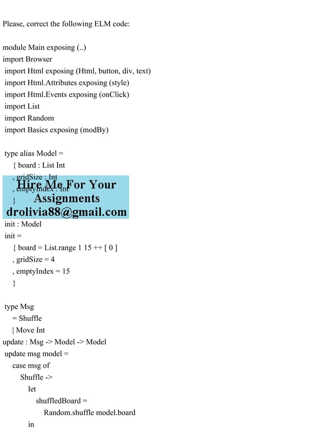 Please, correct the following ELM codemodule Main exposing (..).pdf