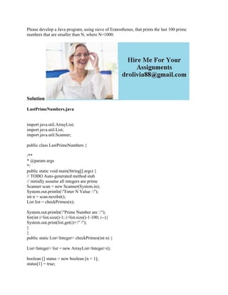 Please develop a Java program- using sieve of Eratosthenes- that print.docx