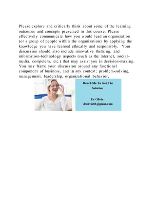 Please explore and critically think about some of the learning outco | DOCX