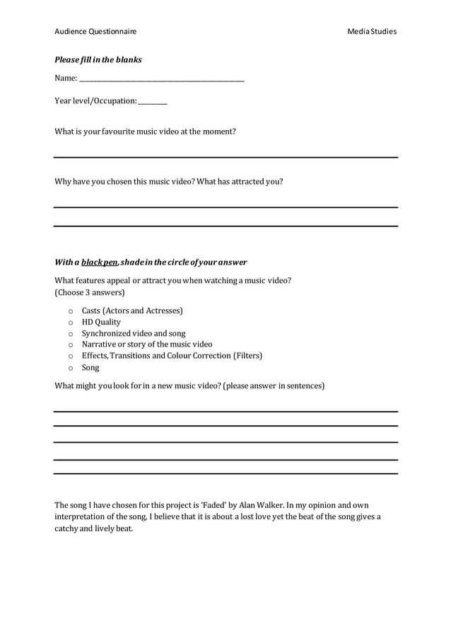 Audience Questionnaire (Original Copy) | PDF