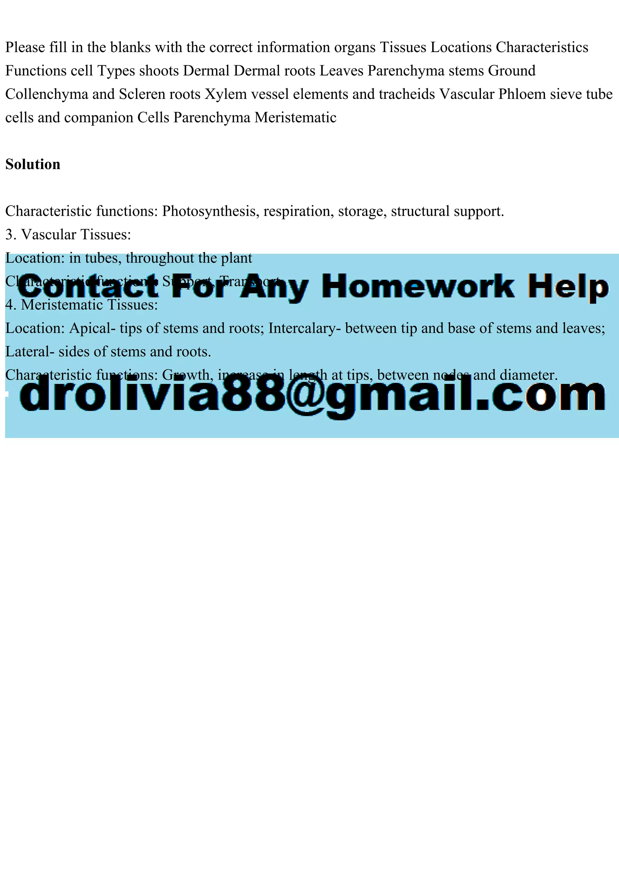 Please fill in the blanks with the correct information organs Tissue.pdf