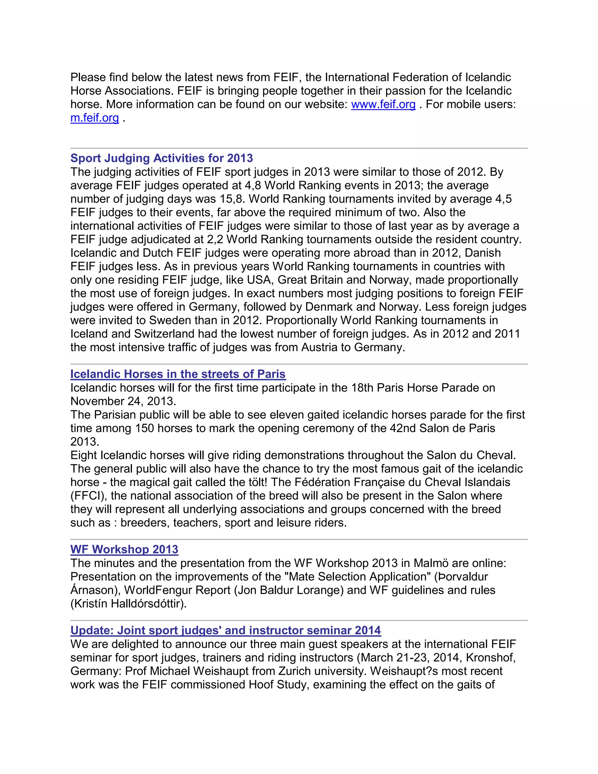 Please find below the latest news from feif nov212013 | PDF