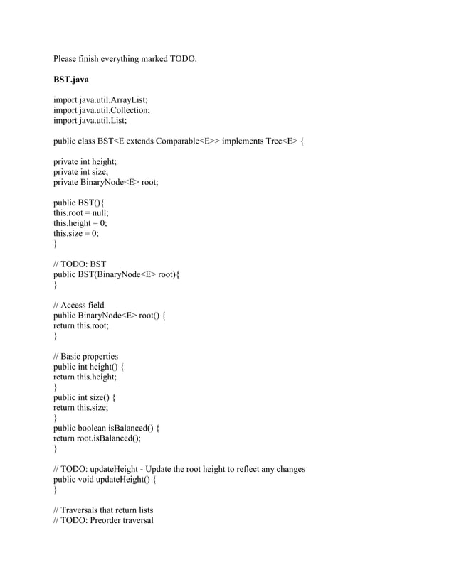 Please finish everything marked TODO- BST-java import java-util-Arra.docx