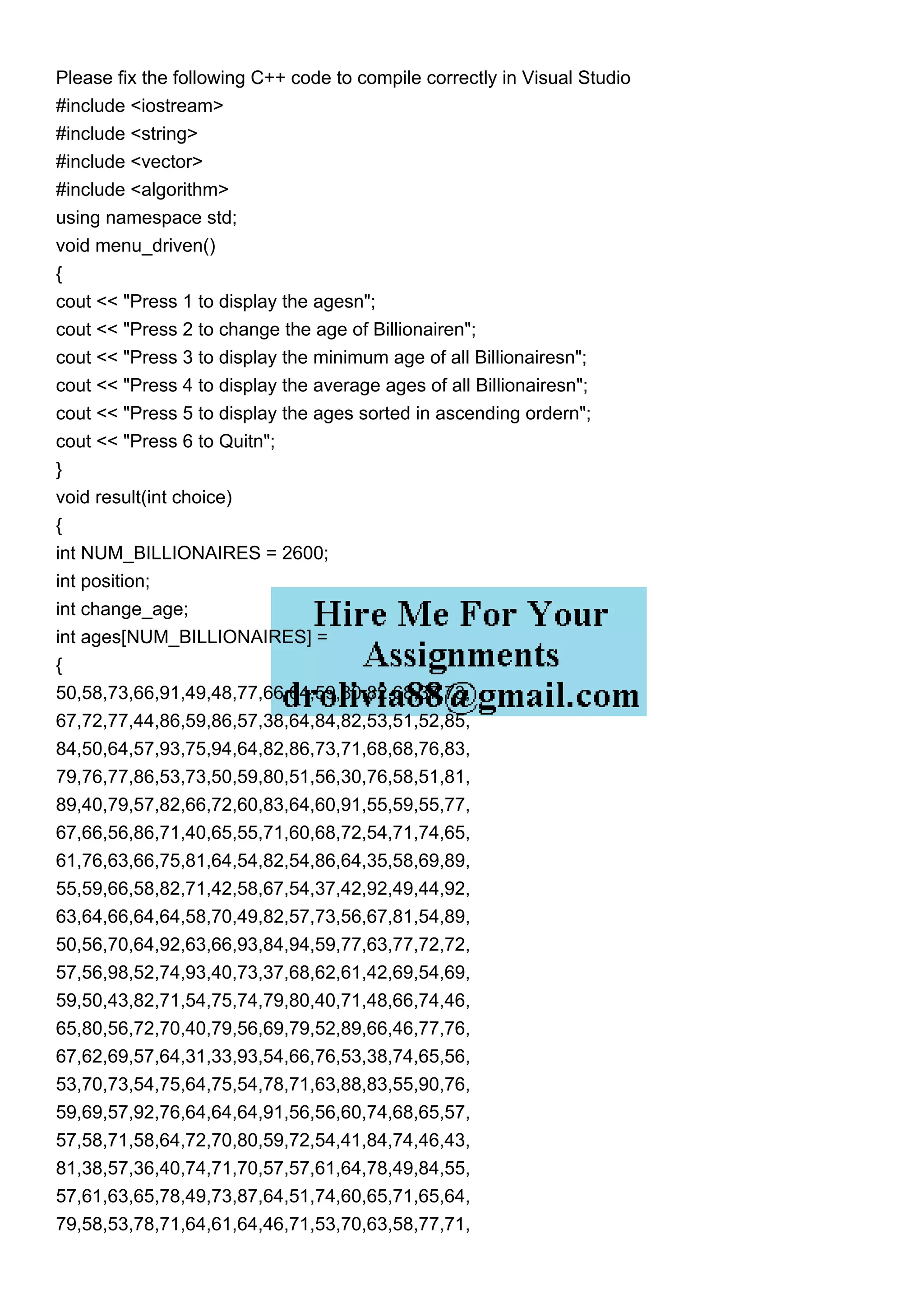 Please fix the following C++ code to compile correctly in Vi.pdf