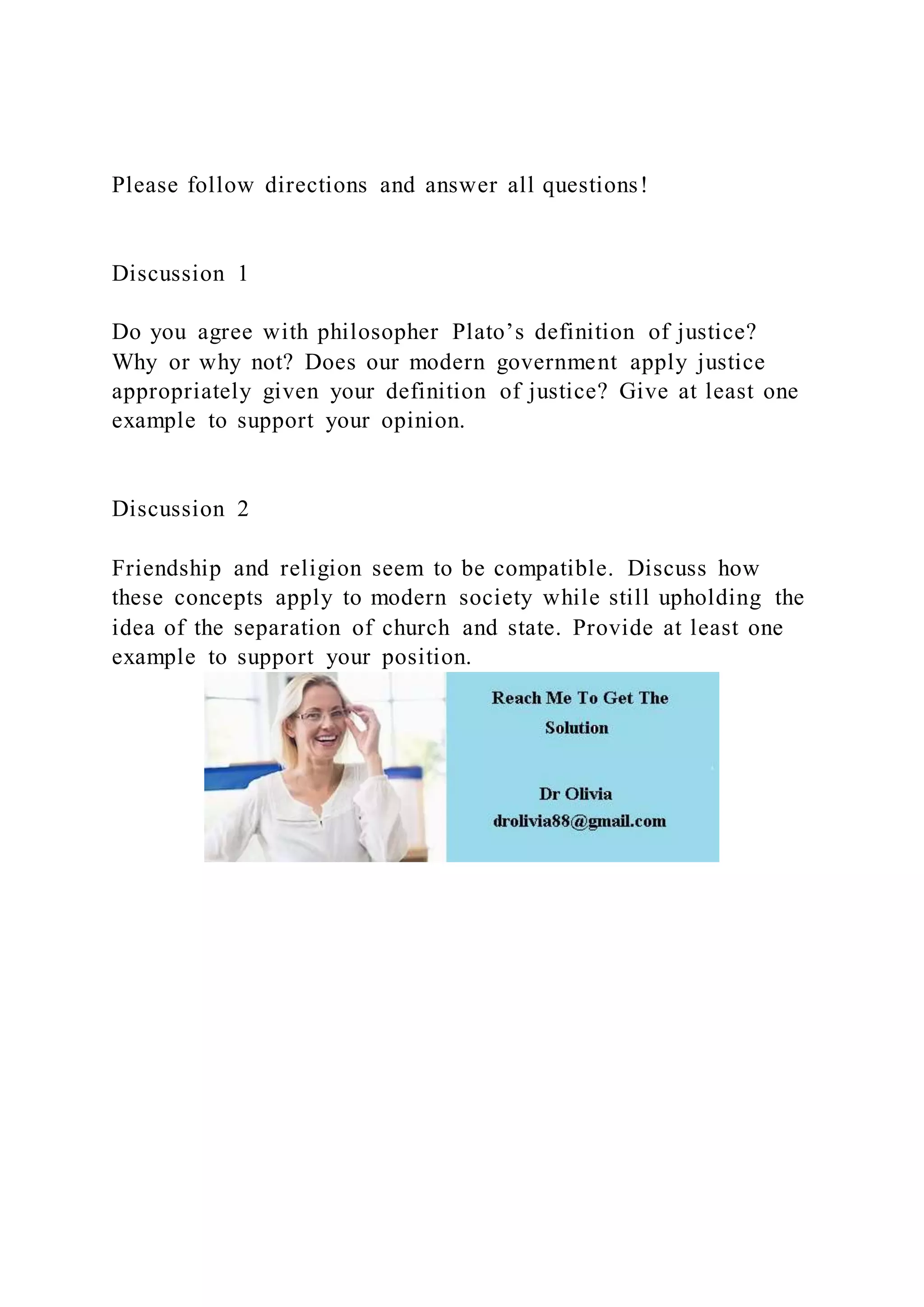 Please follow directions and answer all questions!Discussion | PDF