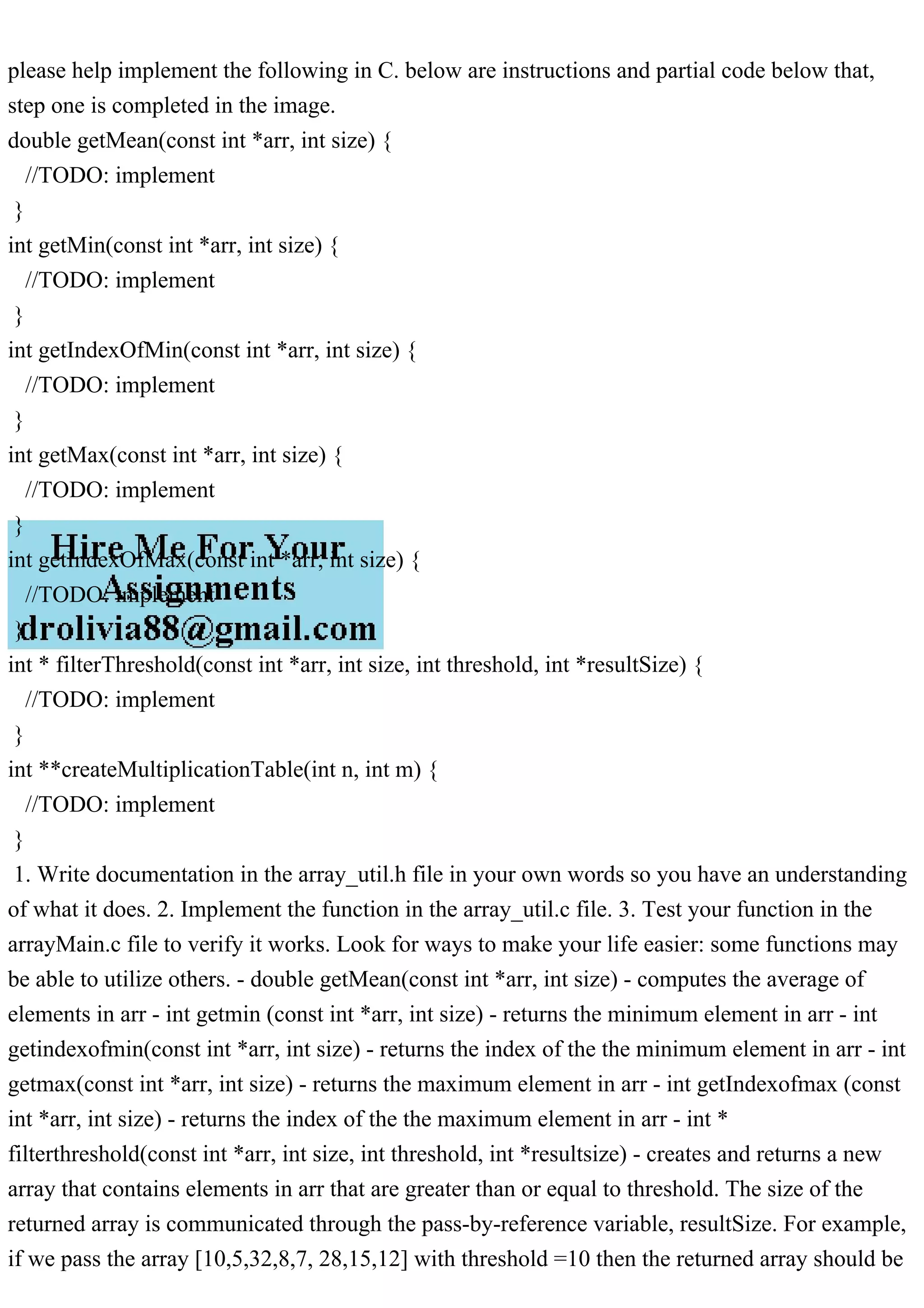 please help implement the following in C. below are instructions and.pdf