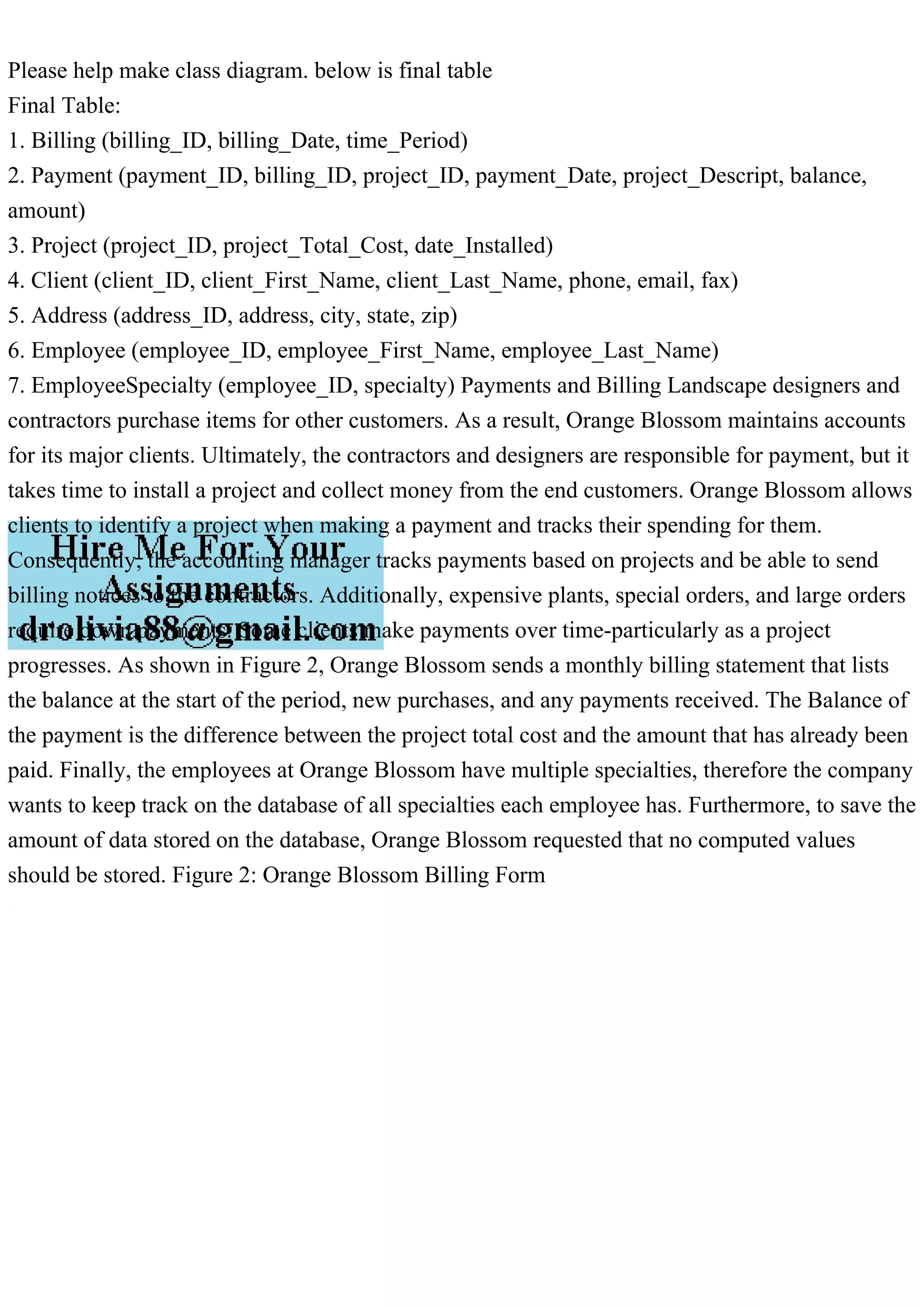 Please help make class diagram. below is final tableFinal Table.pdf