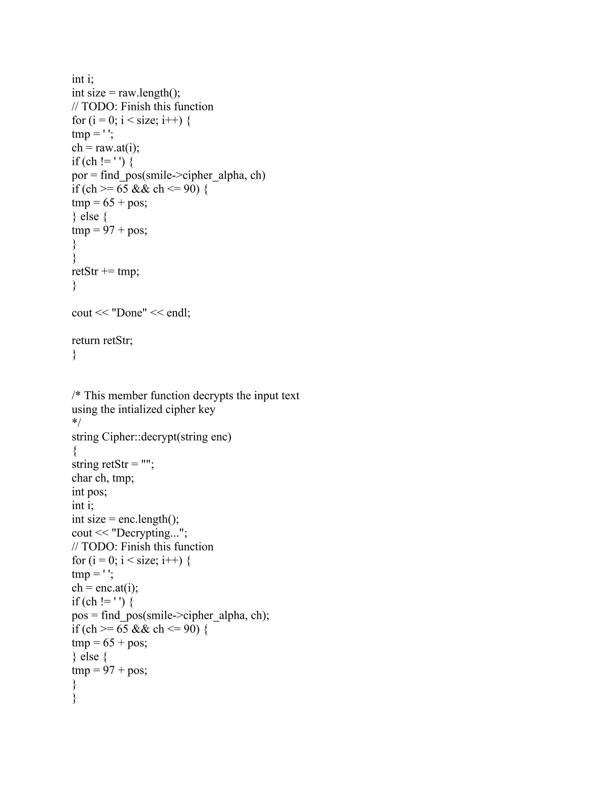 Please help me fill out the TODO parts in the Caesar cipher that must.pdf