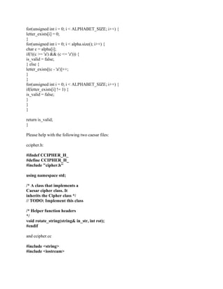 Please help me fill out the TODO parts in the Caesar cipher that must.pdf