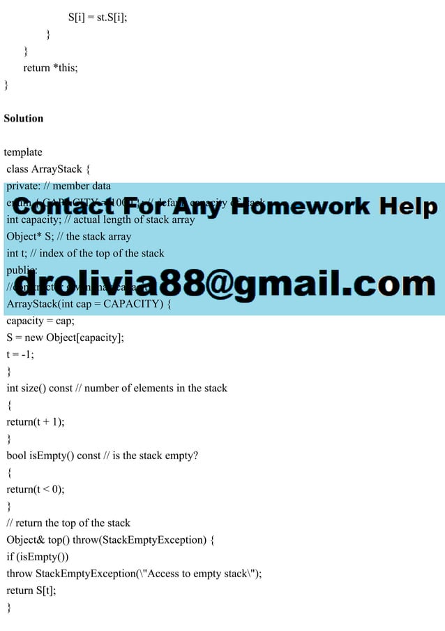 Please Implement Stack Using Array Capacity 100 Use Template Topdf