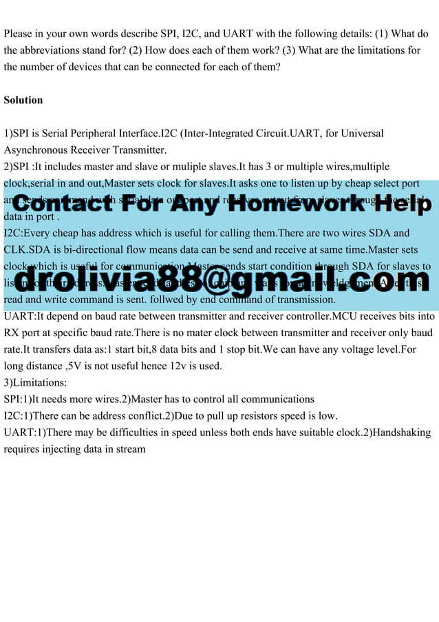 Please in your own words describe SPI, I2C, and UART with the follow.pdf | Computer Networking ...