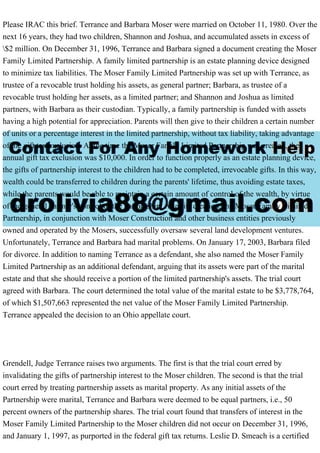 Please IRAC this brief. Terrance and Barbara Moser were married on O.pdf