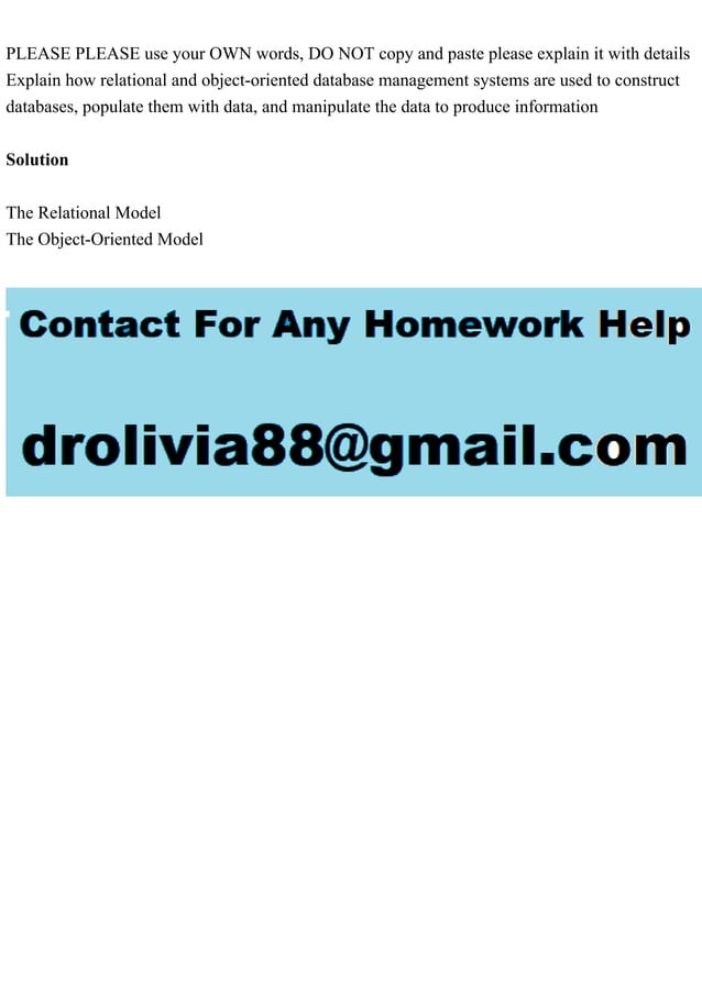 PLEASE PLEASE use your OWN words, DO NOT copy and paste please expla.pdf | Databases | Computer ...