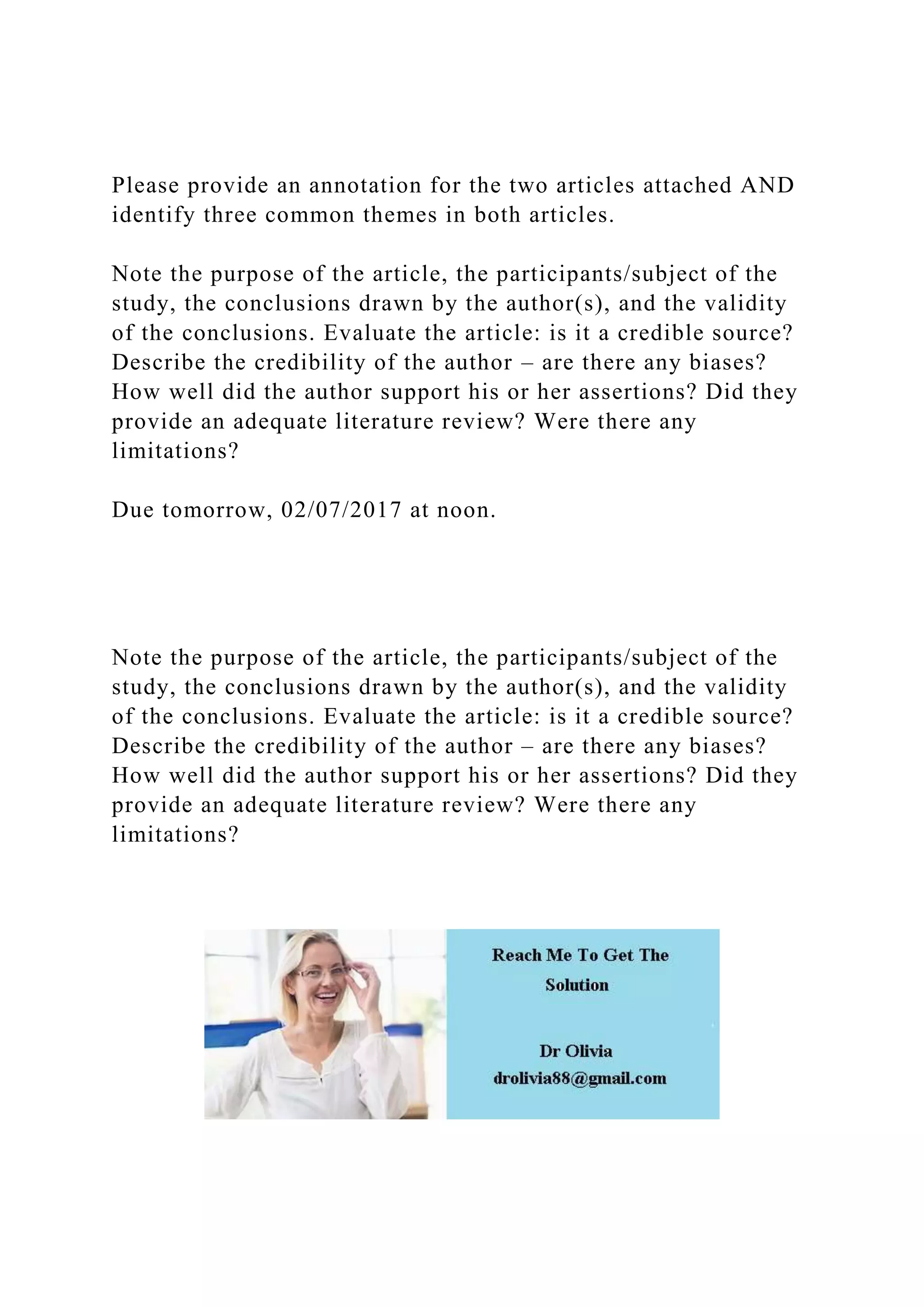 Please provide an annotation for the two articles attached AND ide.docx