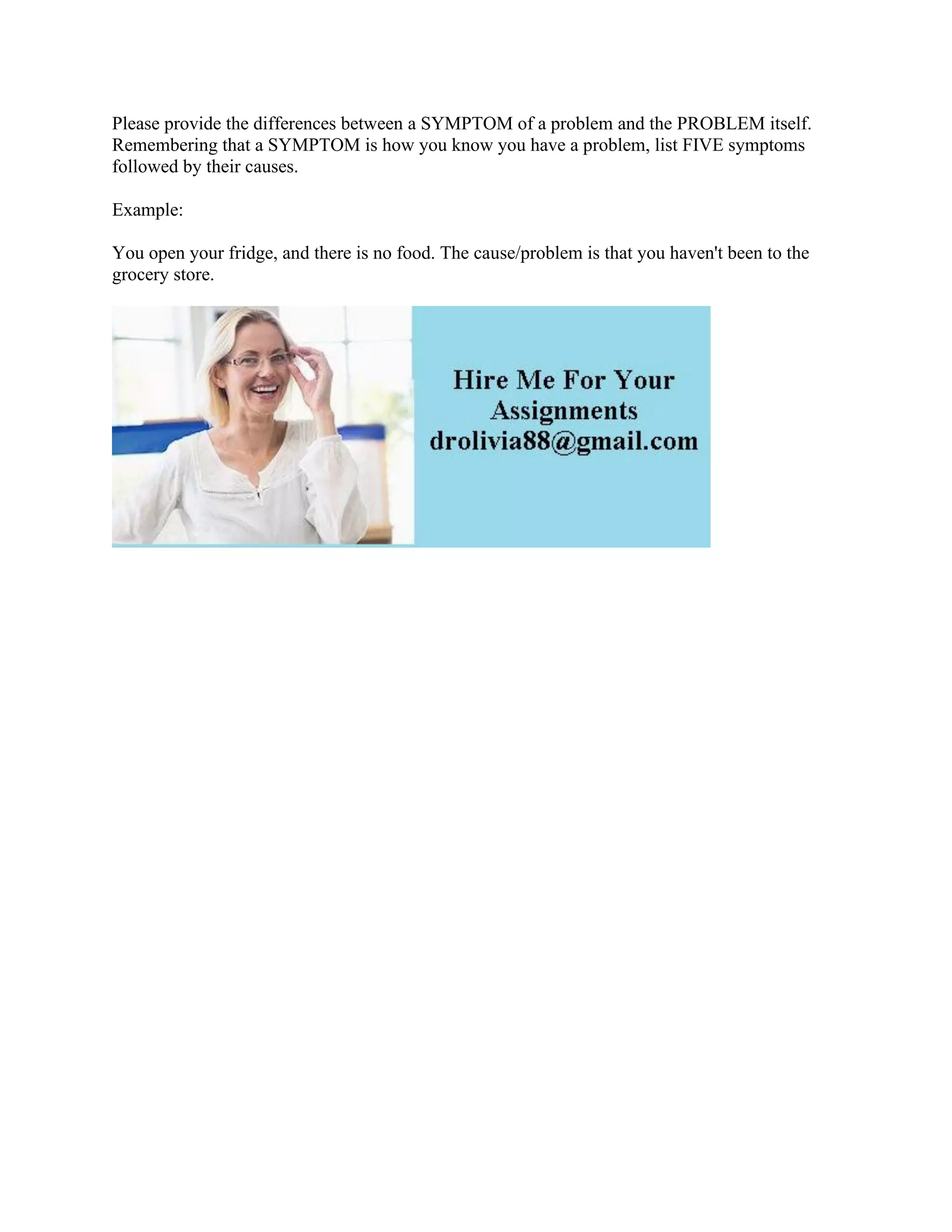 Please provide the differences between a SYMPTOM of a problem and the.pdf