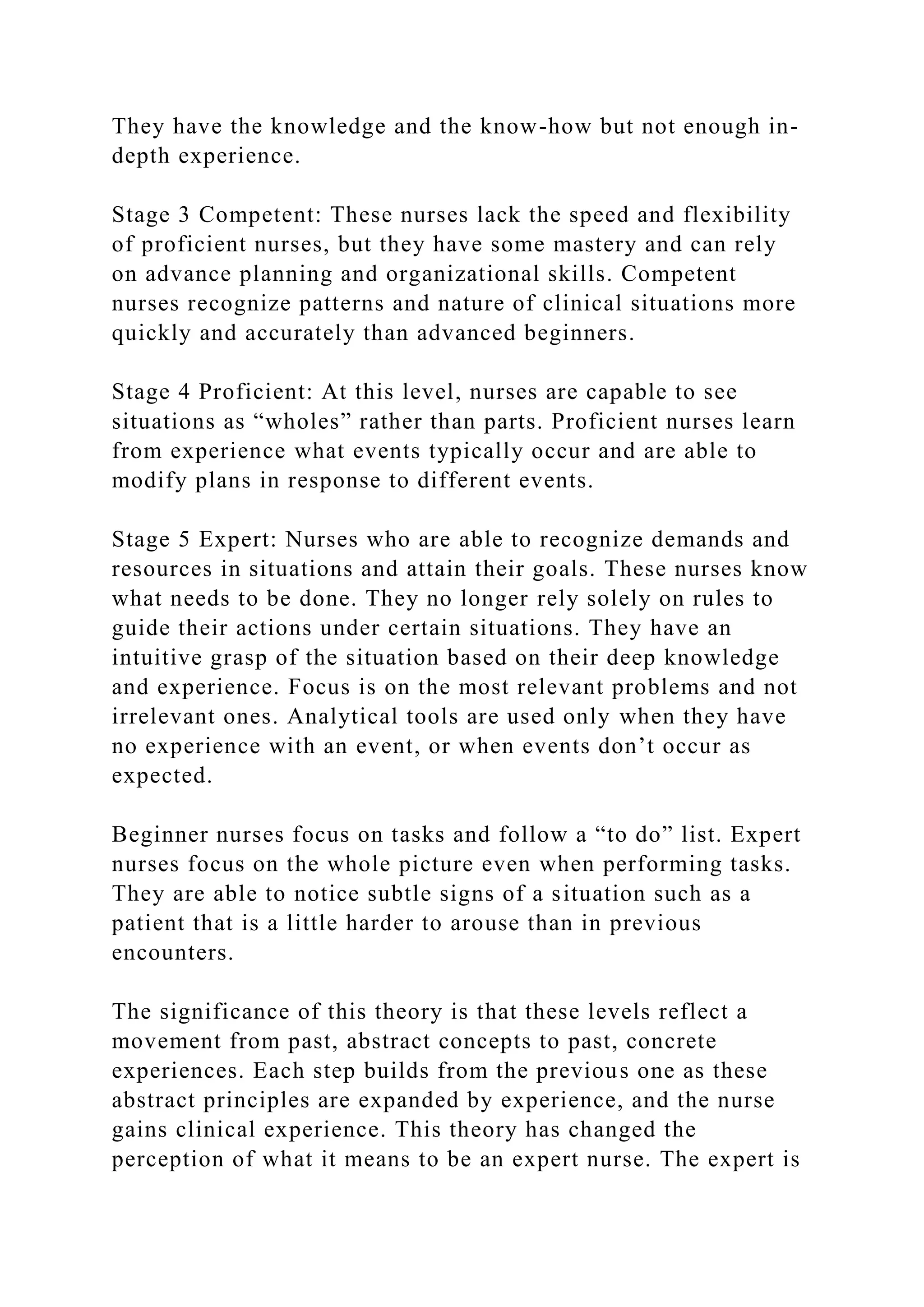 Please read Patricia Benners Five Stages of Proficiency. Explai.docx