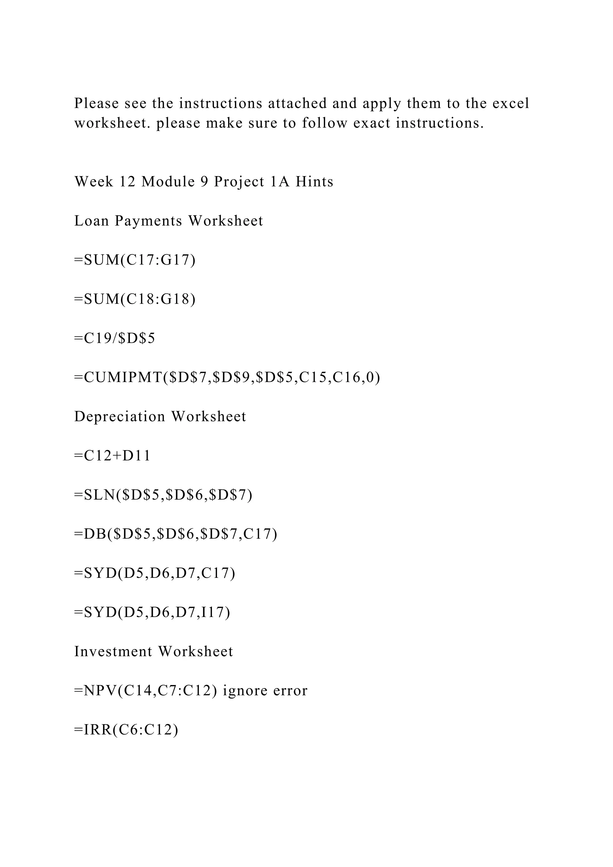 Please see the instructions attached and apply them to the excel wor | DOCX