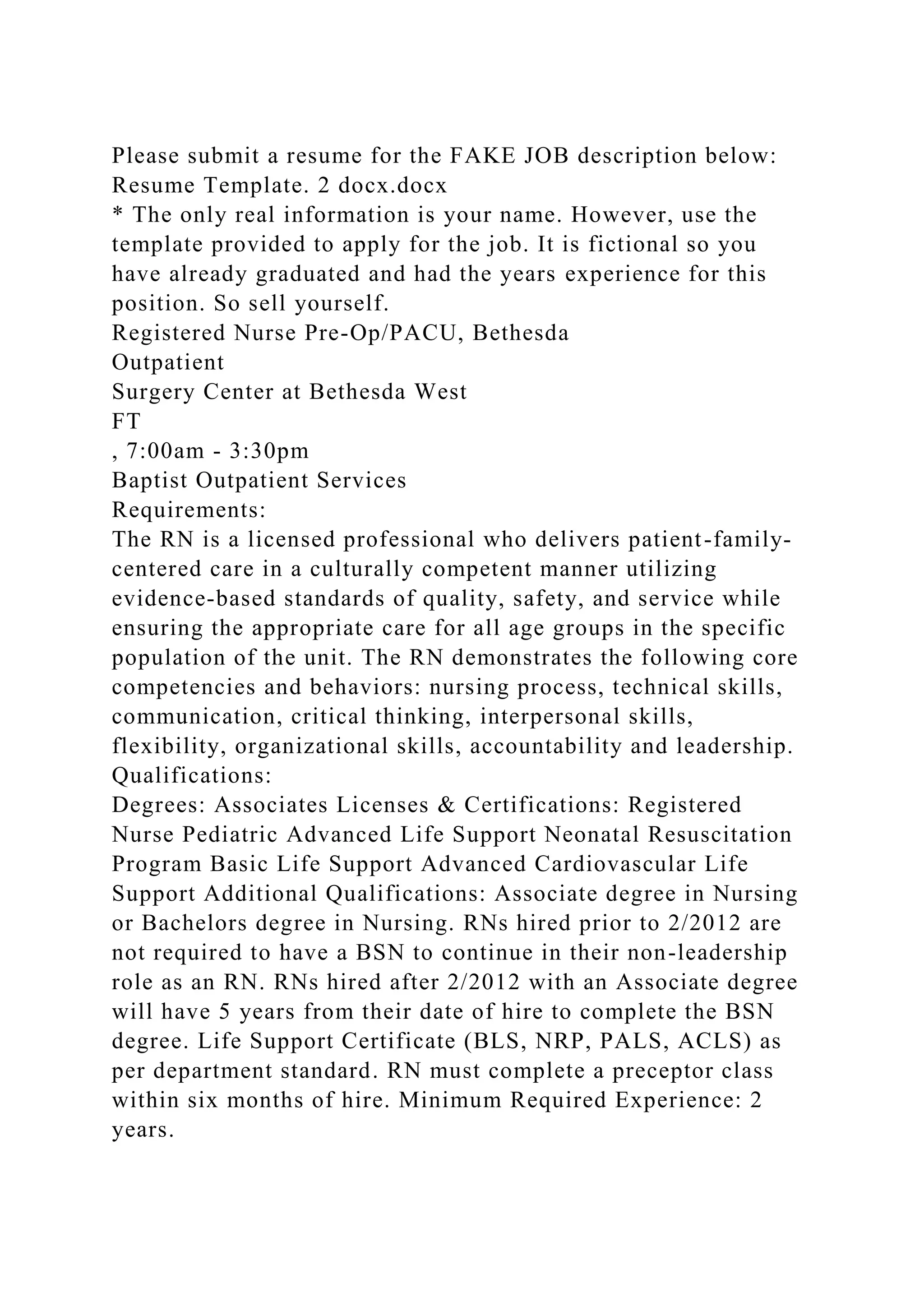 Please submit a resume for the FAKE JOB description belowResume T | PDF