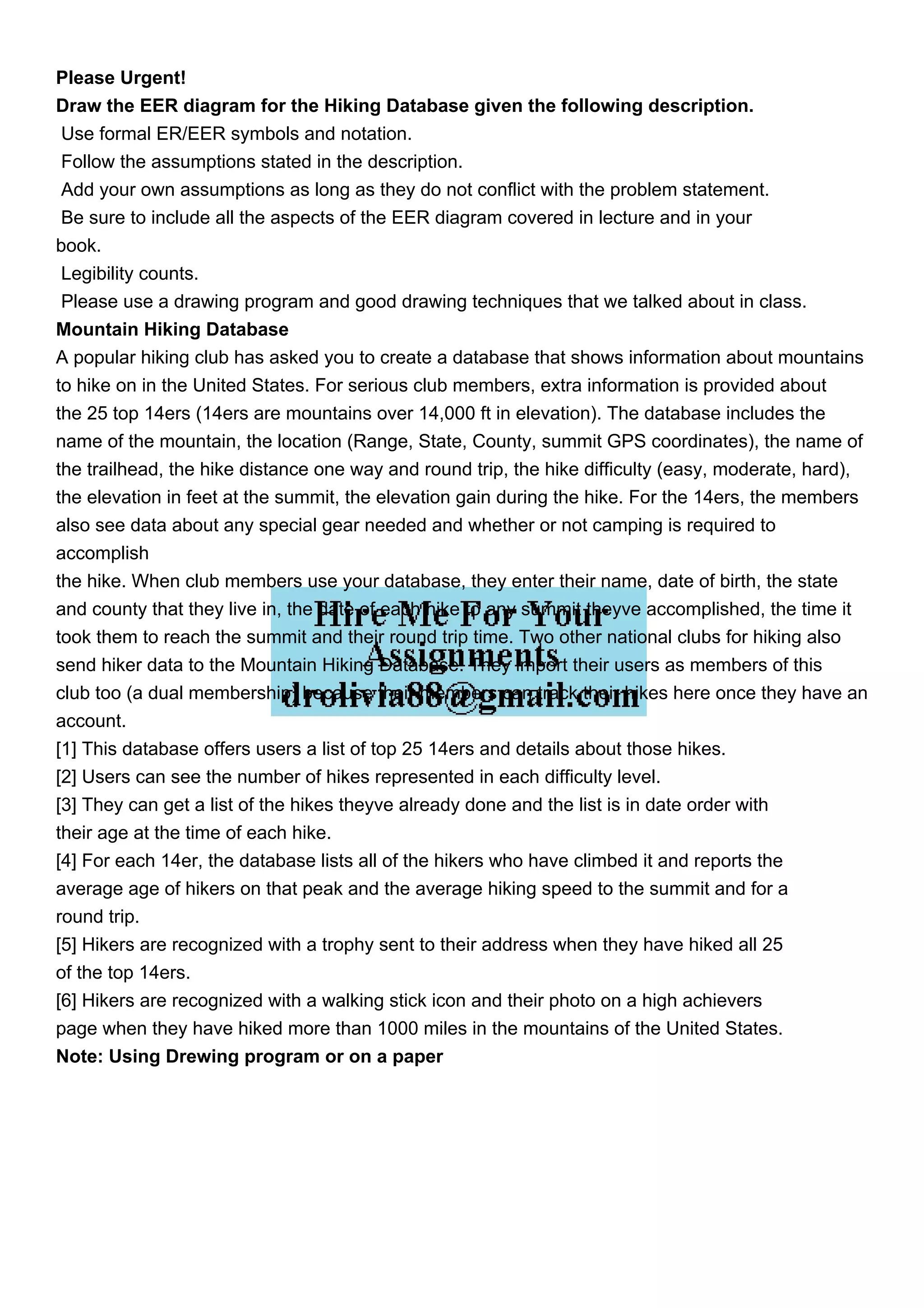 Please Urgent Draw the EER diagram for the Hiking Database.pdf