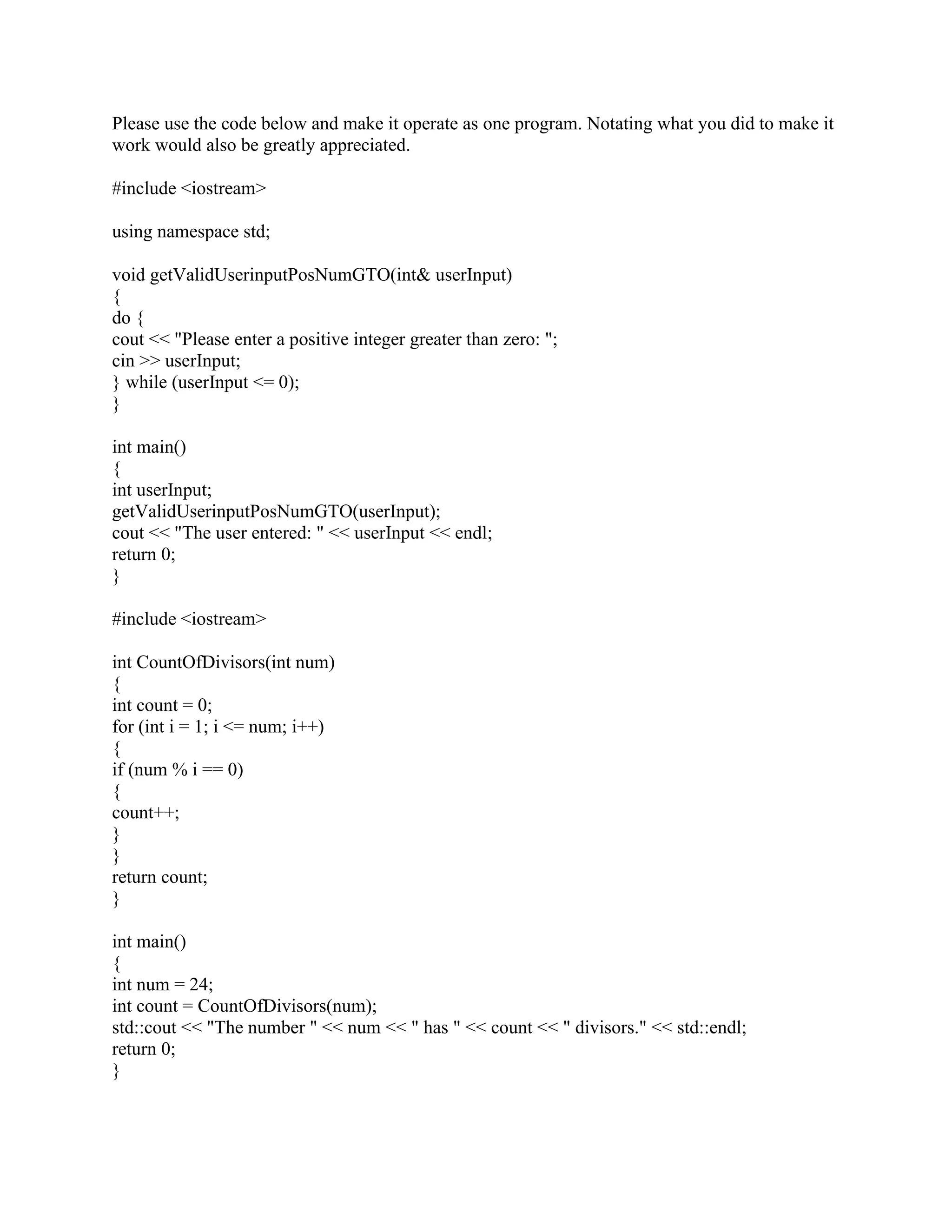 Please use the code below and make it operate as one program- Notating.pdf