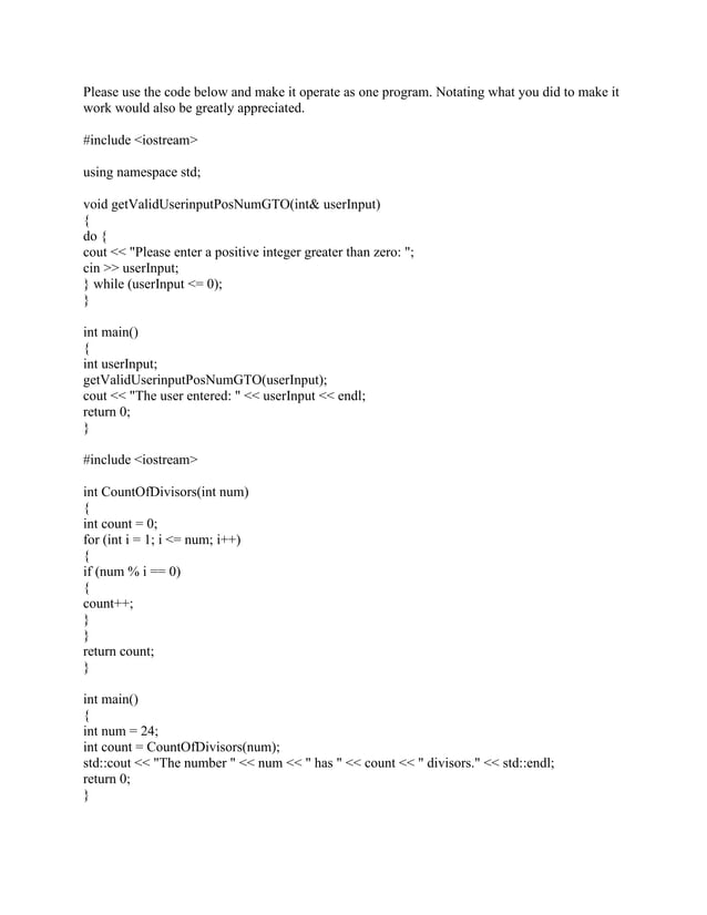 Please use the code below and make it operate as one program- Notating.pdf | Programming ...