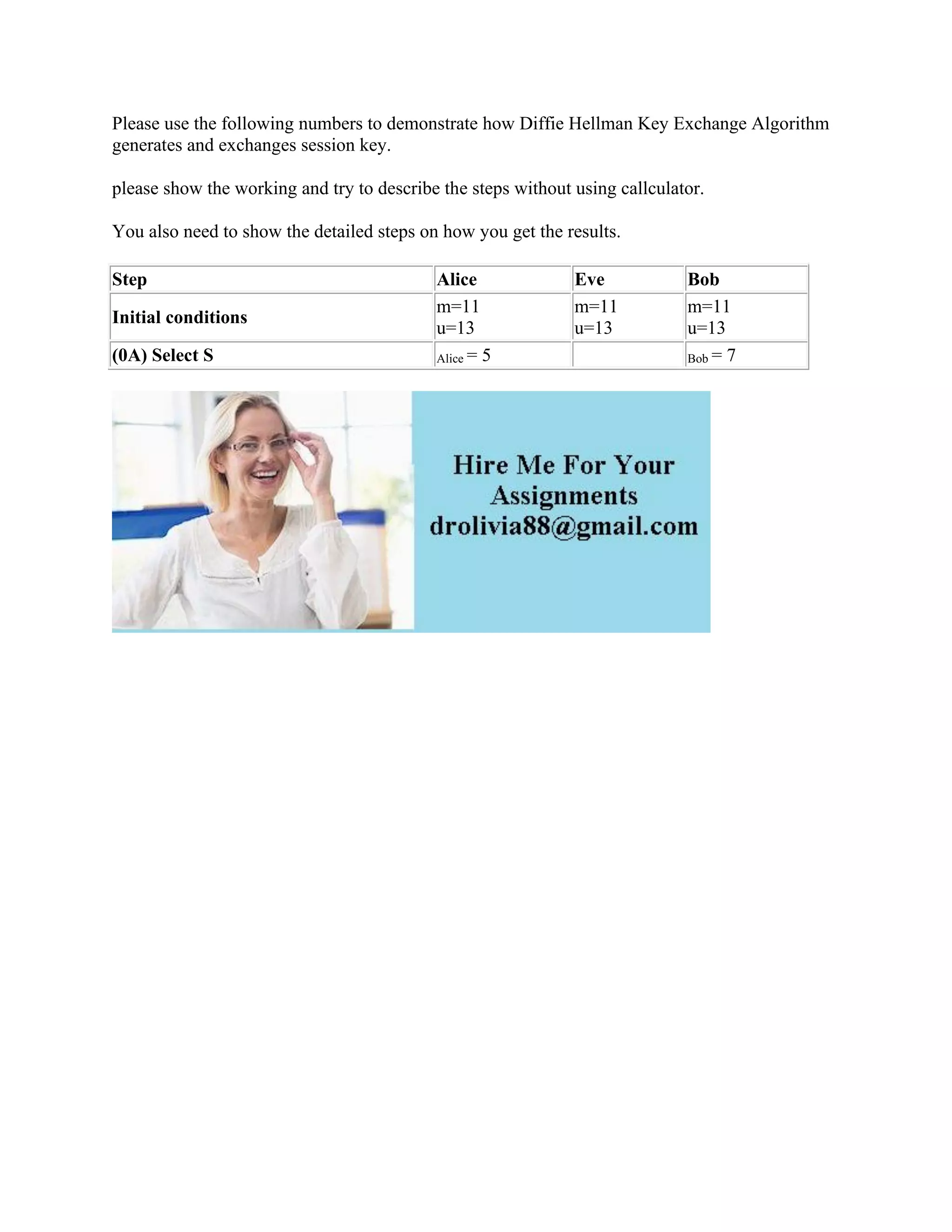Please use the following numbers to demonstrate how Diffie Hellman Key.pdf