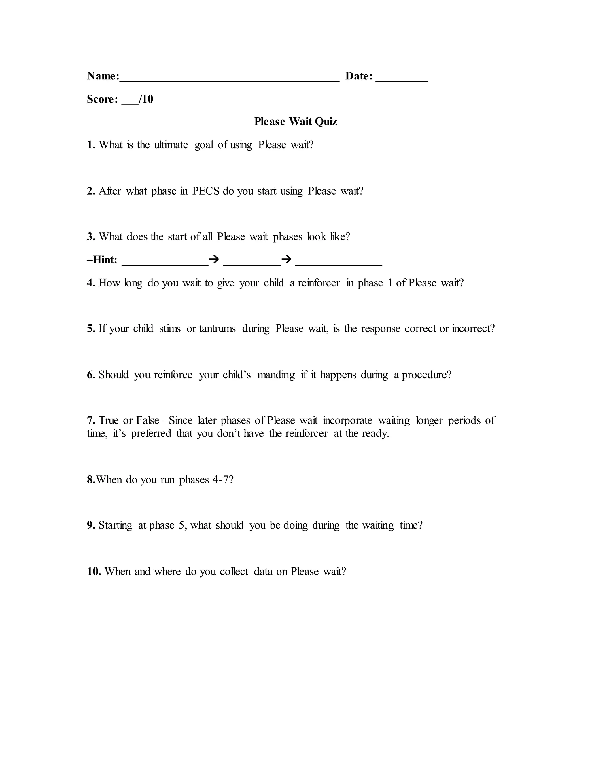 Please wait quiz | DOCX