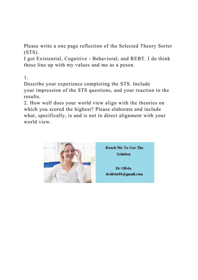 Please write a one page reflection of the Selected Theory Sorter.docx