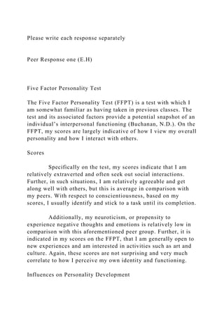 Please write each response separately Peer Response one (E.H) | PDF