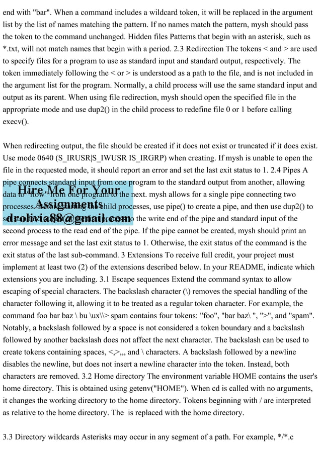 Please write the program mysh in C programming language and follow.pdf