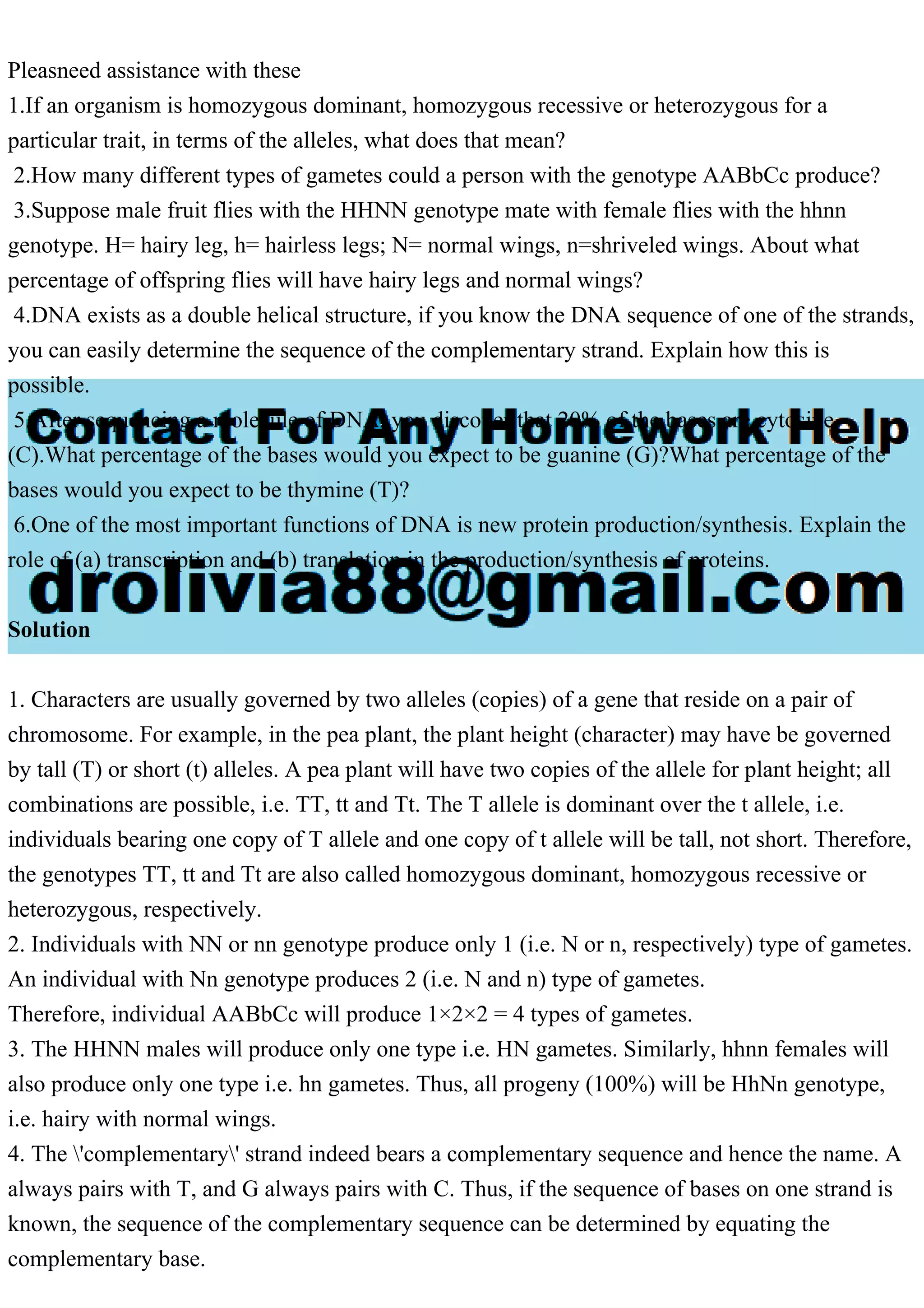Pleasneed assistance with these1.If an organism is homozygous domi.pdf