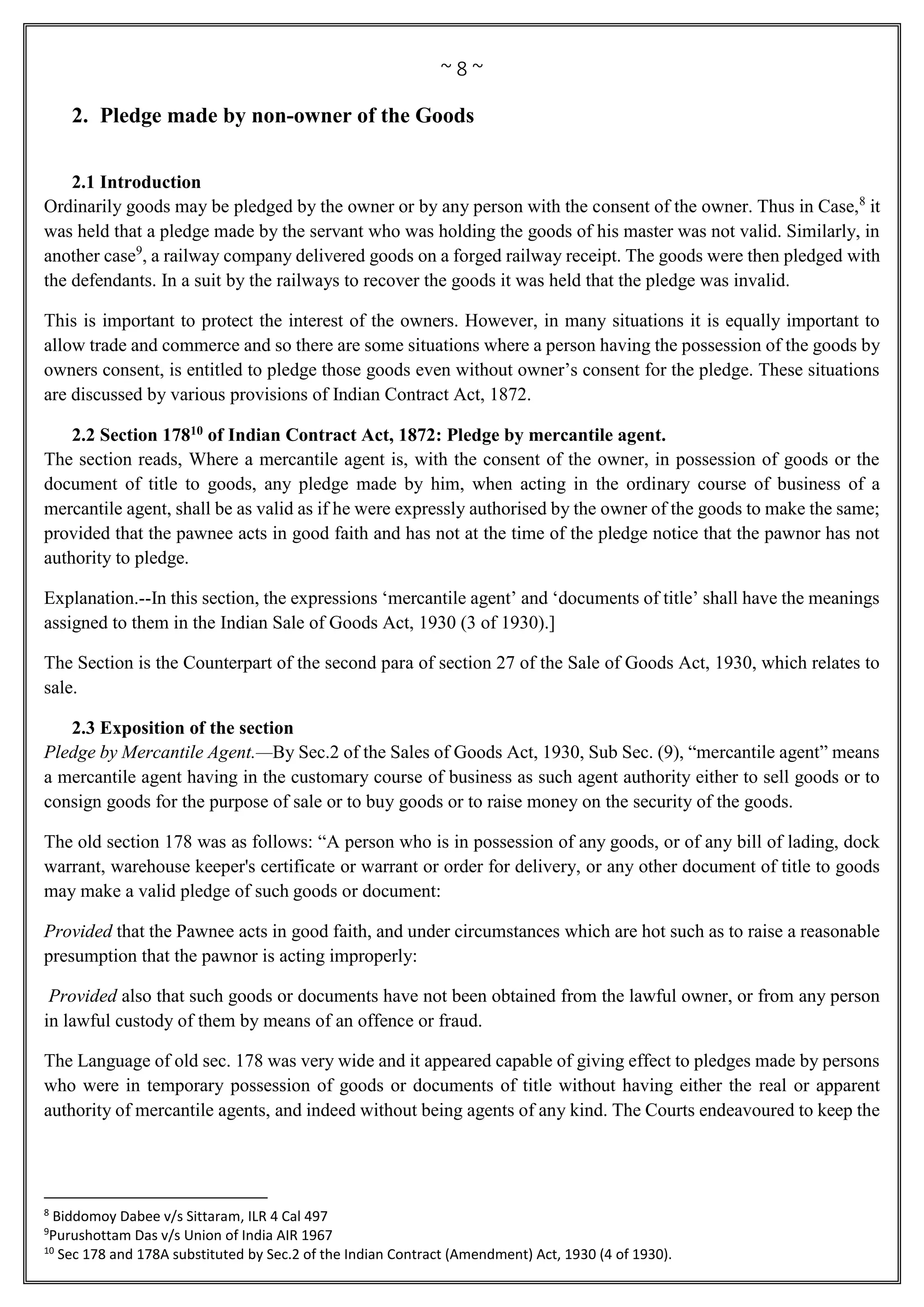 Pledgement of goods | PDF