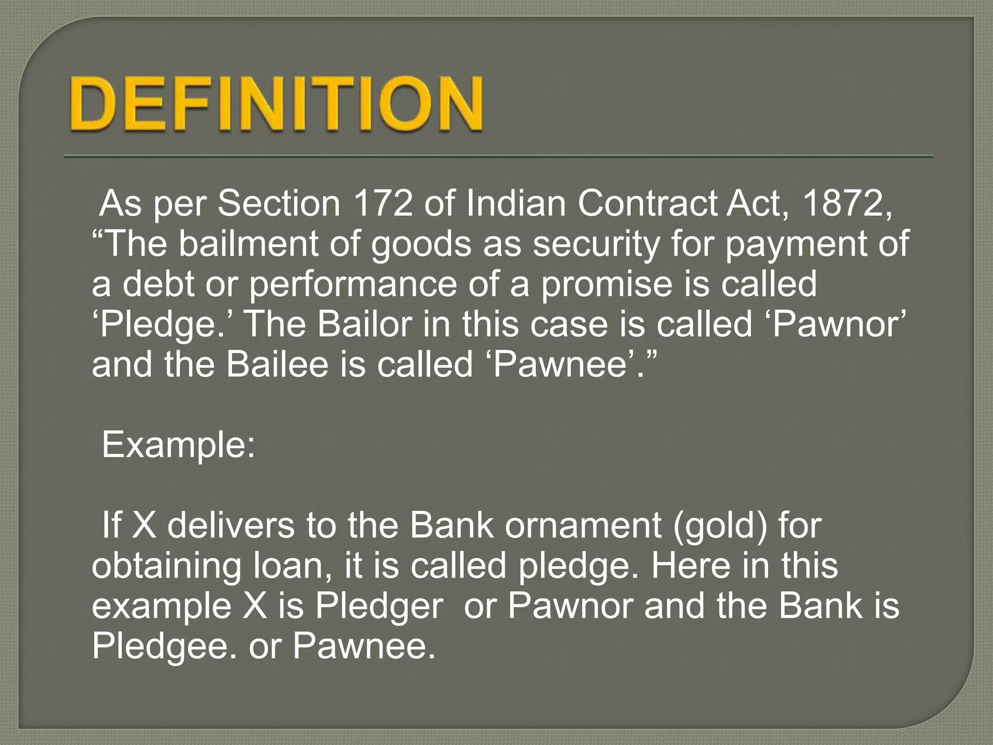 PPT on the topic Pledge under ICA, 1872 | PPTX