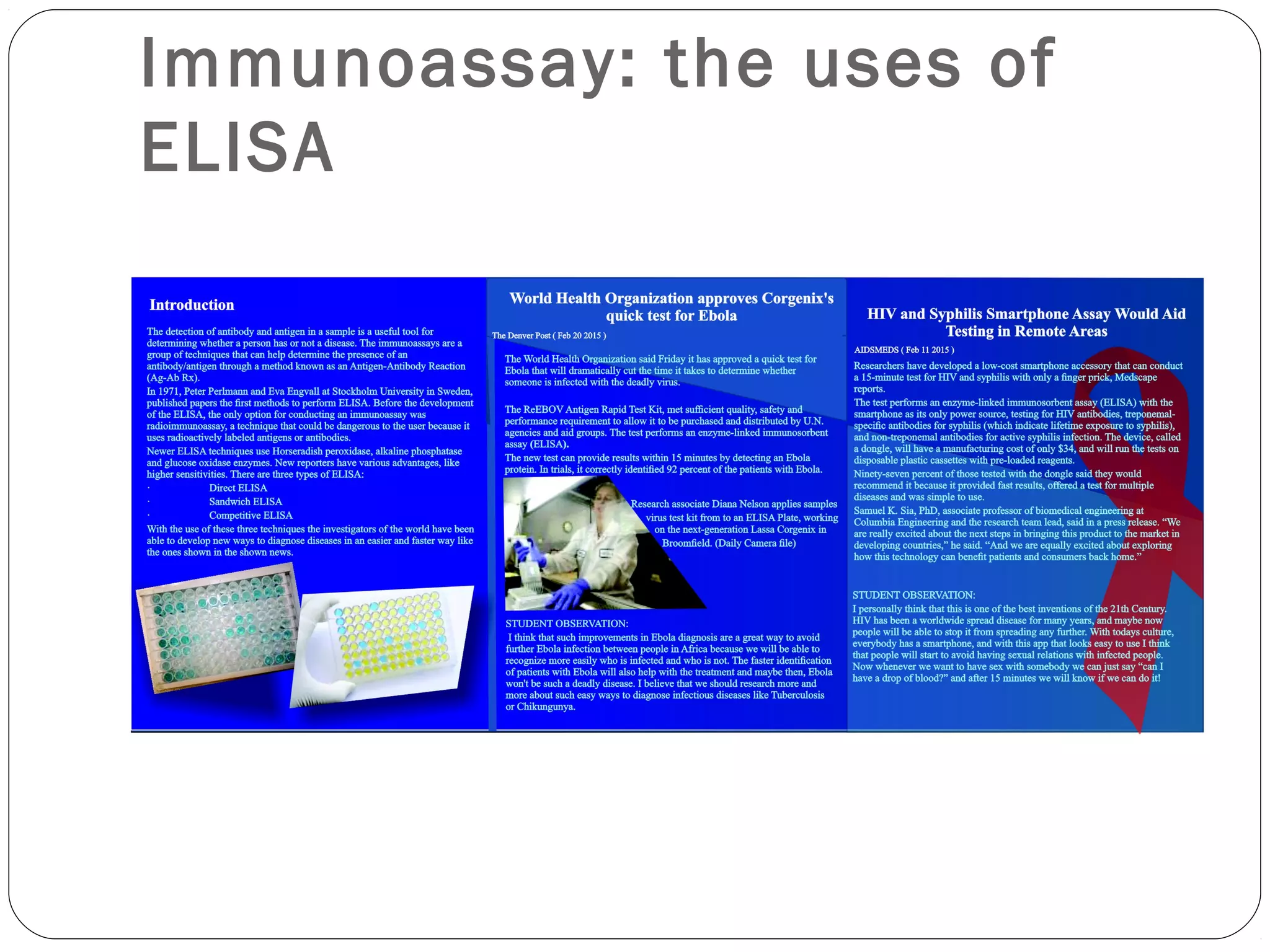 Immunoassay: The uses of ELISA | PPT
