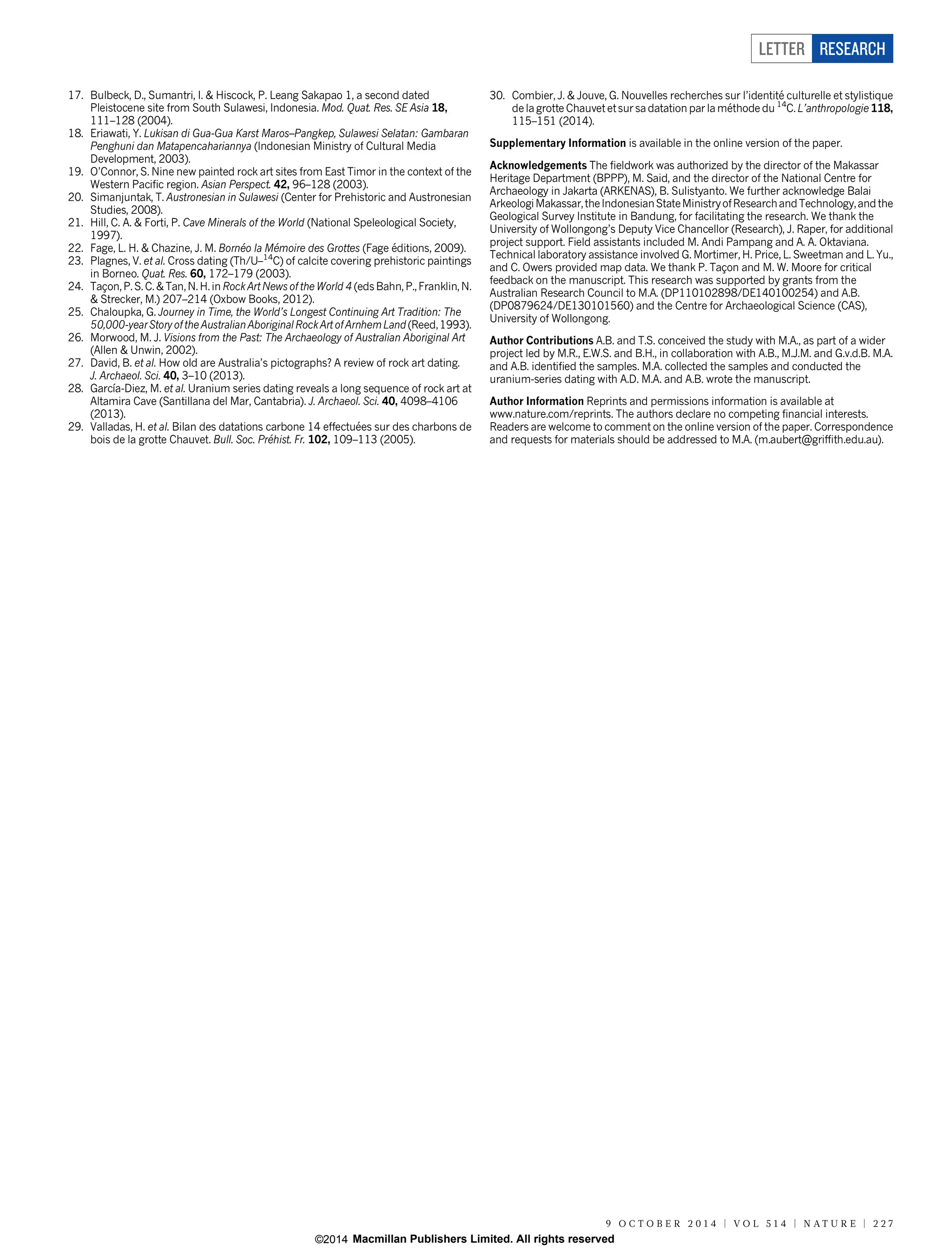 Pleistocene cave art from sulawesi indonesia (nature 13422) with cover ...