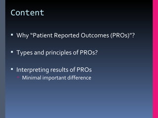 Understanding and interpretation of patient reported outcomes | PDF