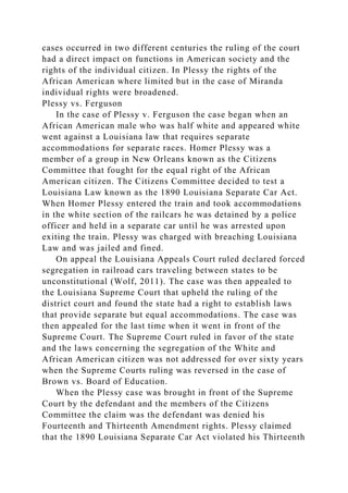 Plessy 1Plessy v. Ferguson and Miranda .docx