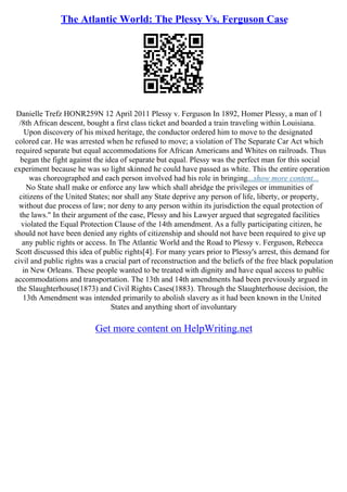 Plessy V Ferguson Essay | PDF