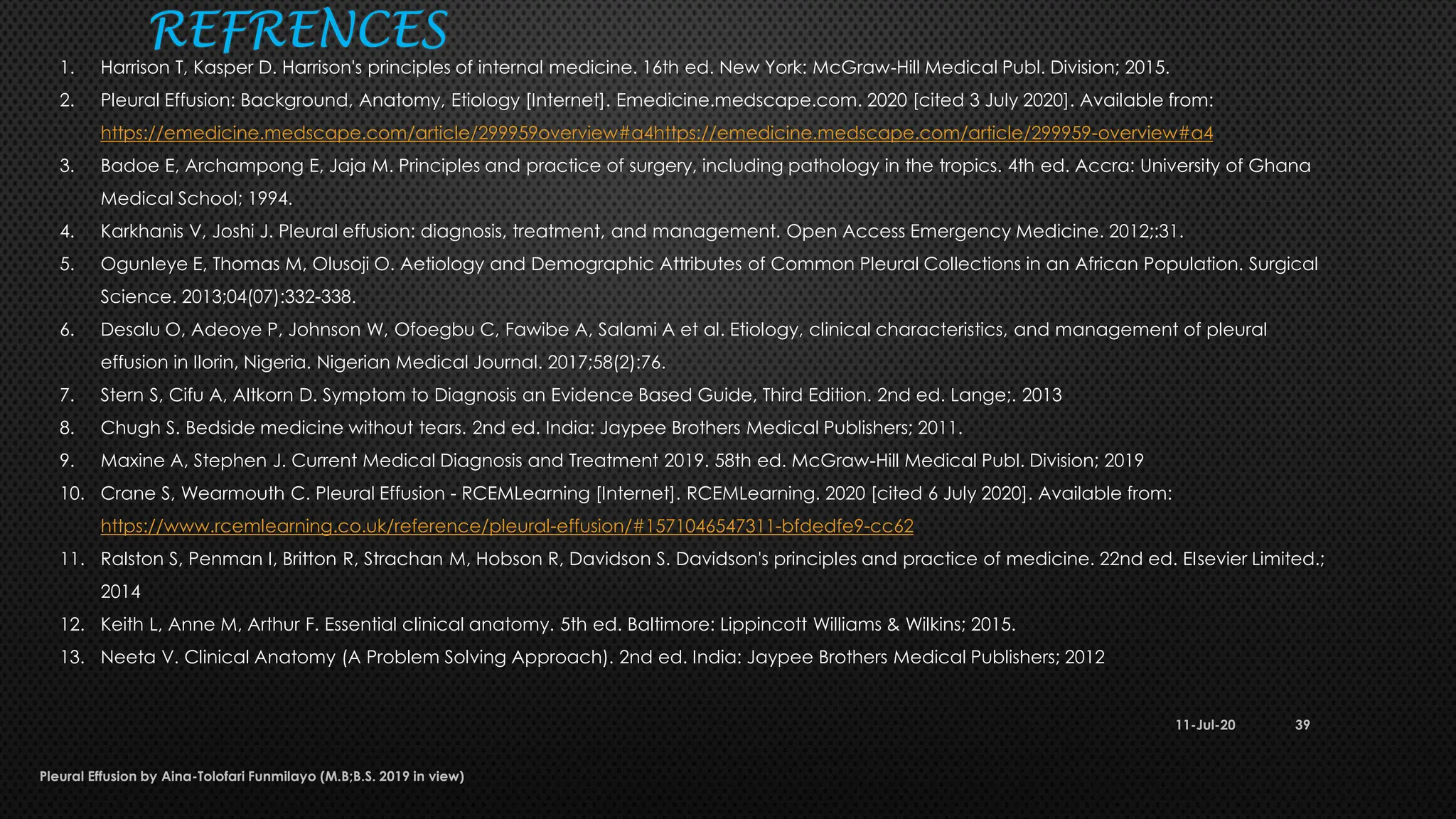 Pleural effusion by Aina- Tolofari Funmilayo Ayodeji | PDF
