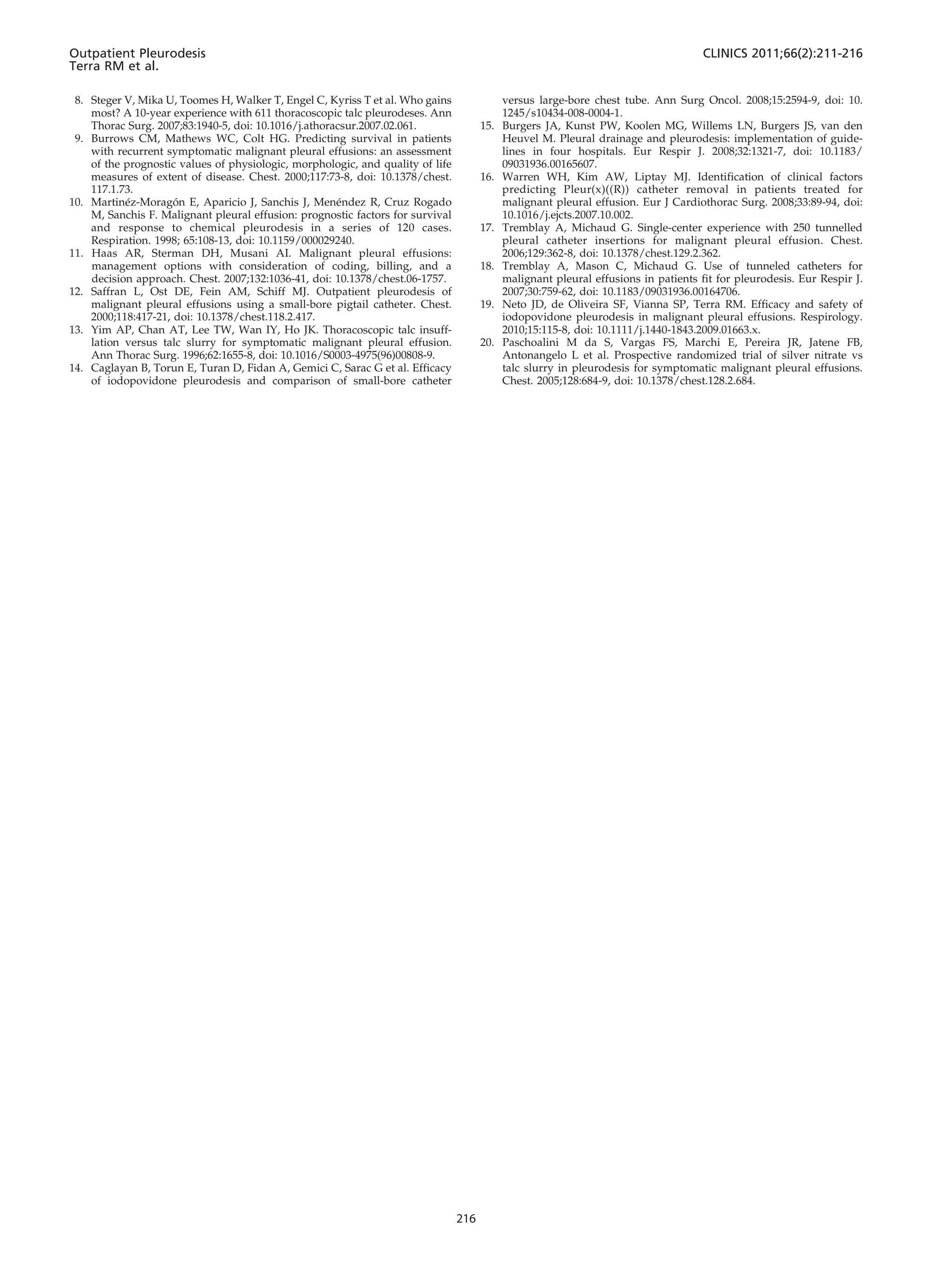 Pleurodese em derrames pleurais malignos | PDF