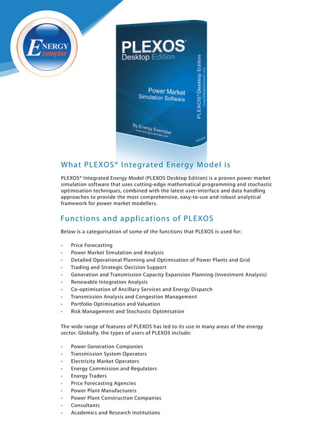 PLEXOS Integrated Energy Model - Energy Exemplar | PDF PLEXOS Integrated Energy Model - Energy Exemplar | PDF