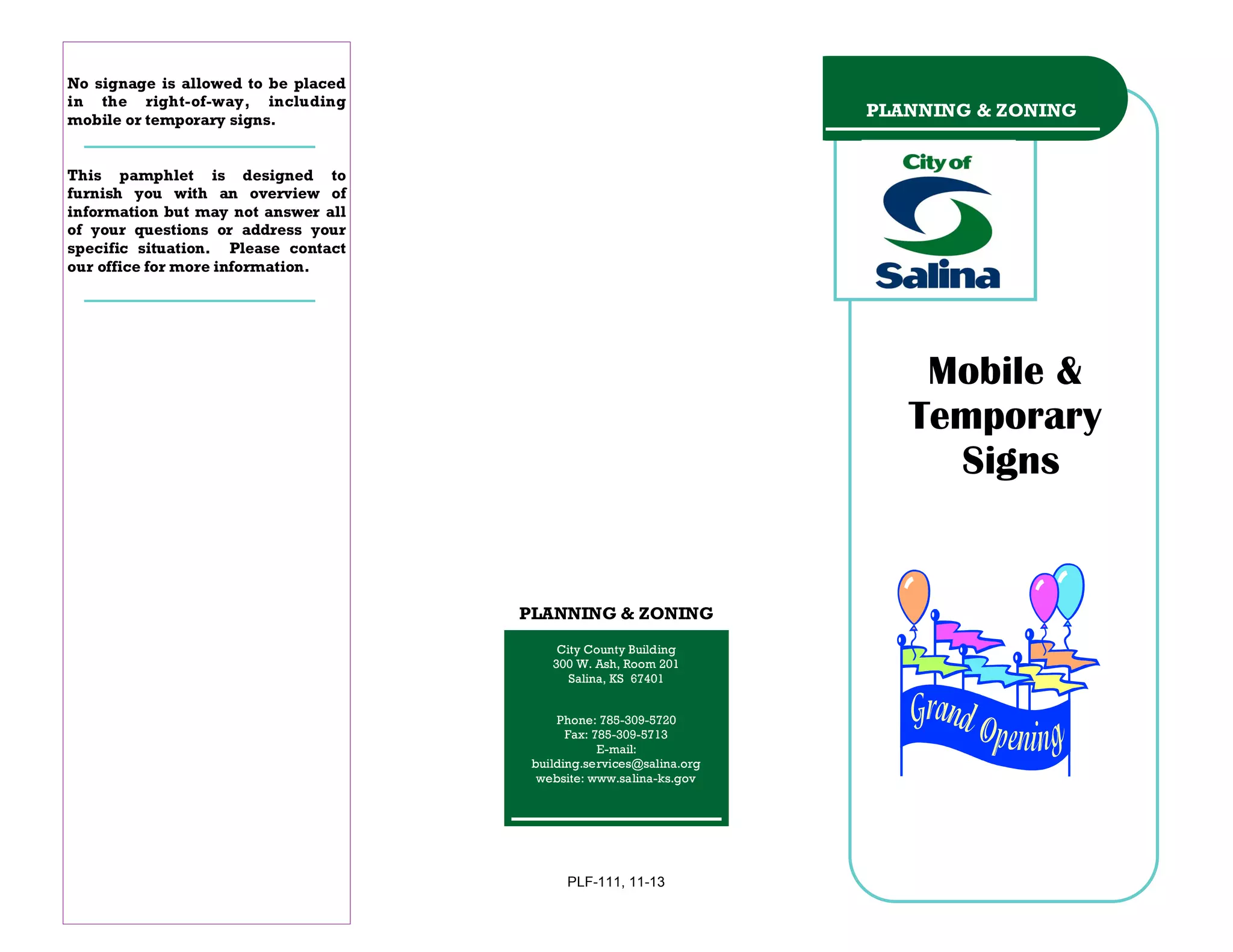 City of Salina Brochure-Mobile and Temporary Signs | PDF