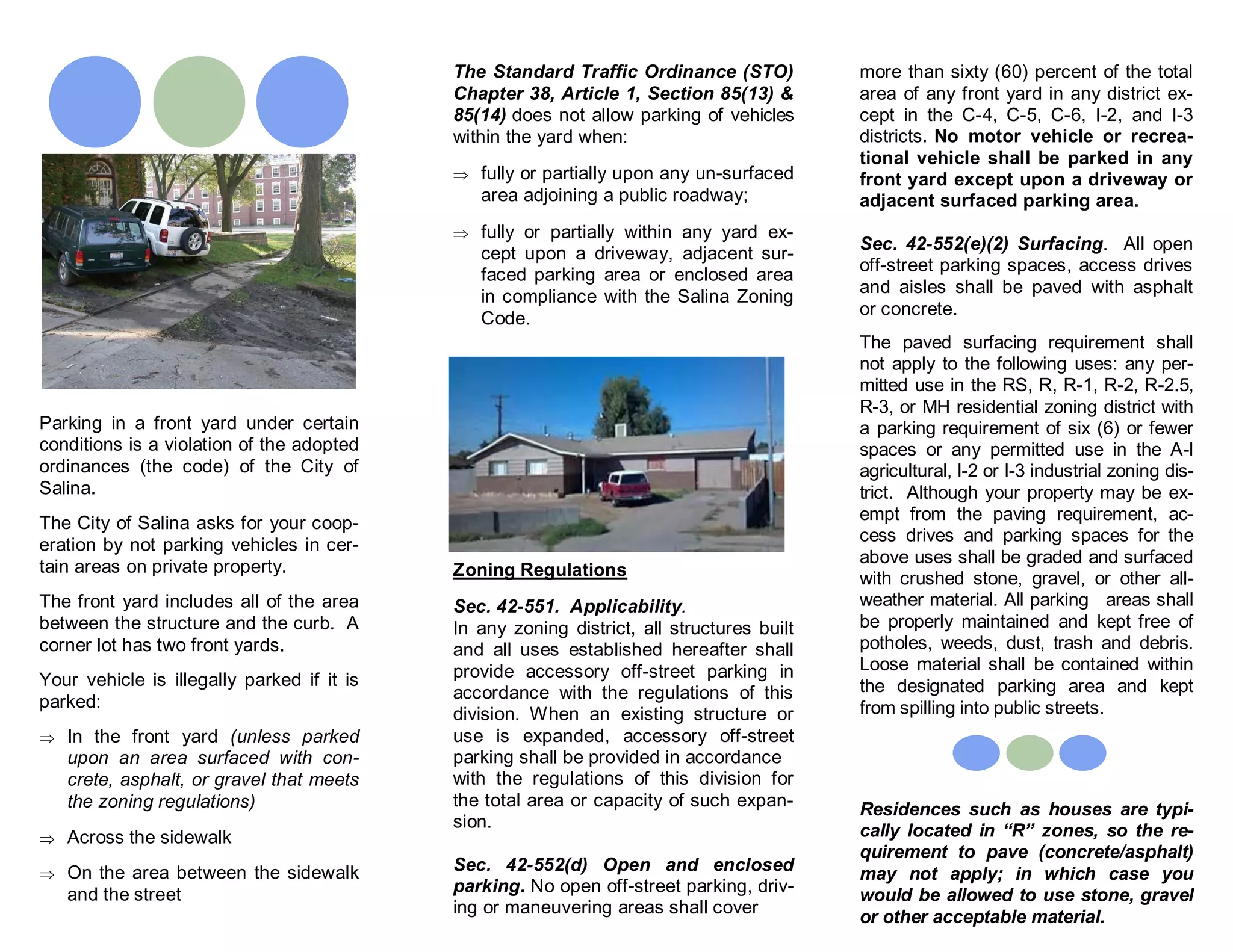 City of Salina Brochure-Front Yard Parking Regulations | PDF