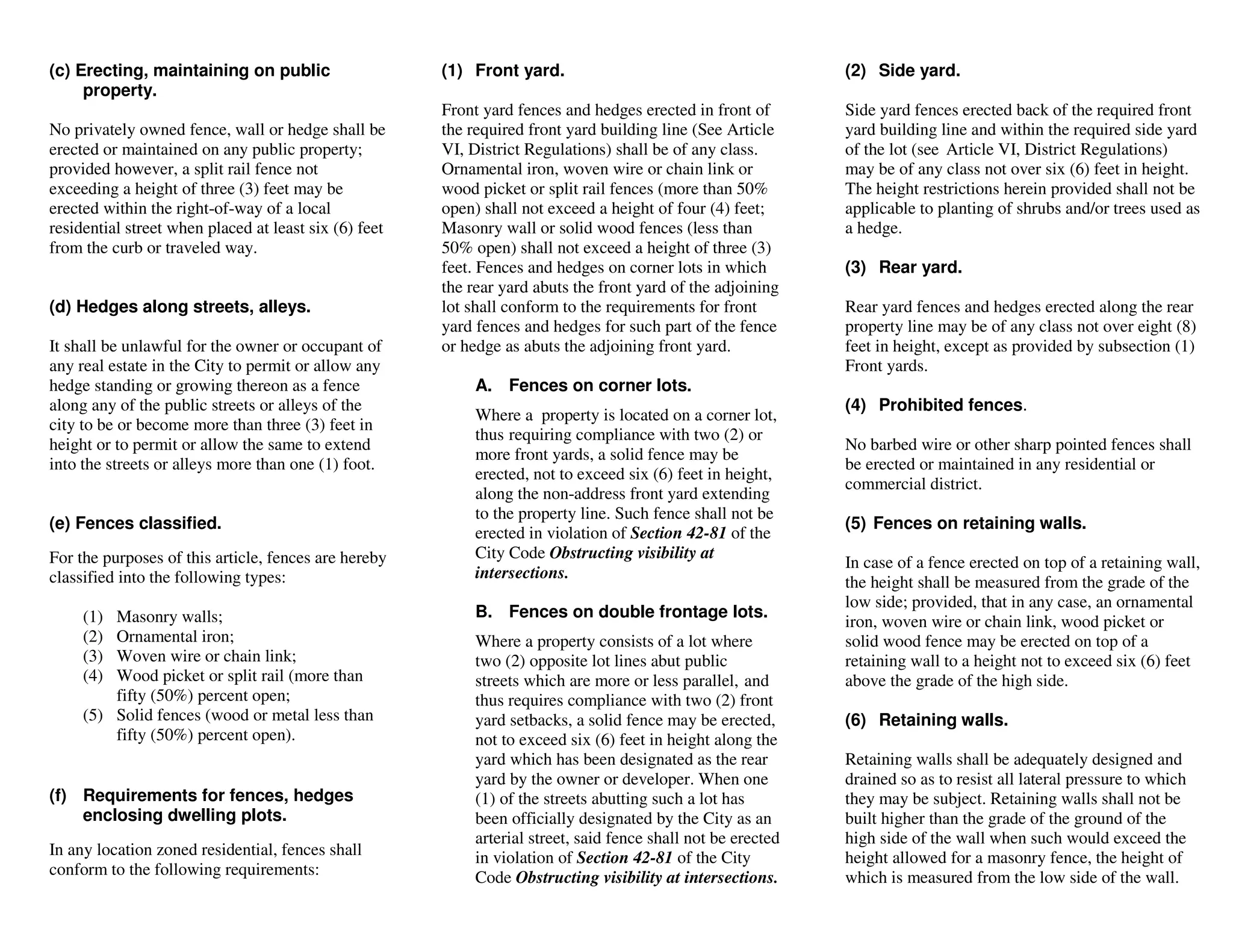 City of Salina Brochure - Fences, Wall and Hedges Regulations | PDF