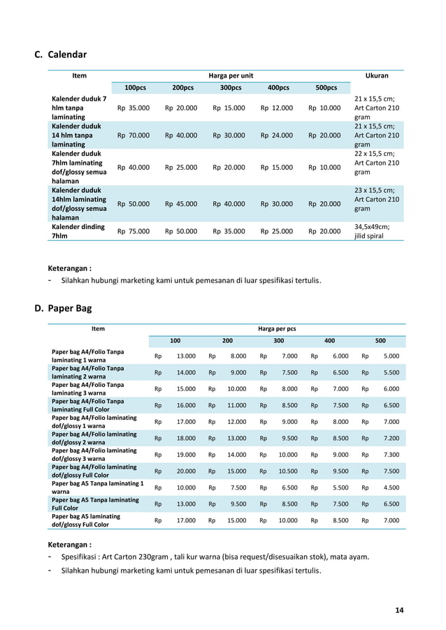Pricelist Percetakan SSR IMC | PDF