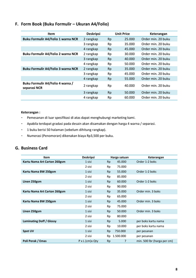 Pricelist Percetakan SSR IMC | PDF