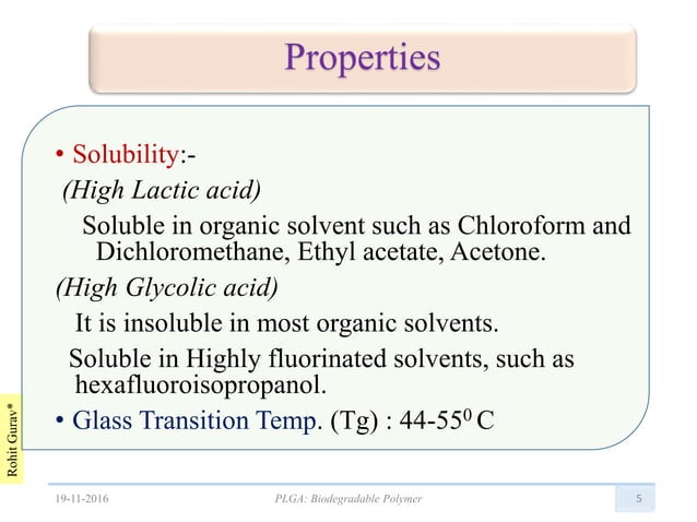 PLGA: an biodegradable polymer | PPTX | Chemistry | Science
