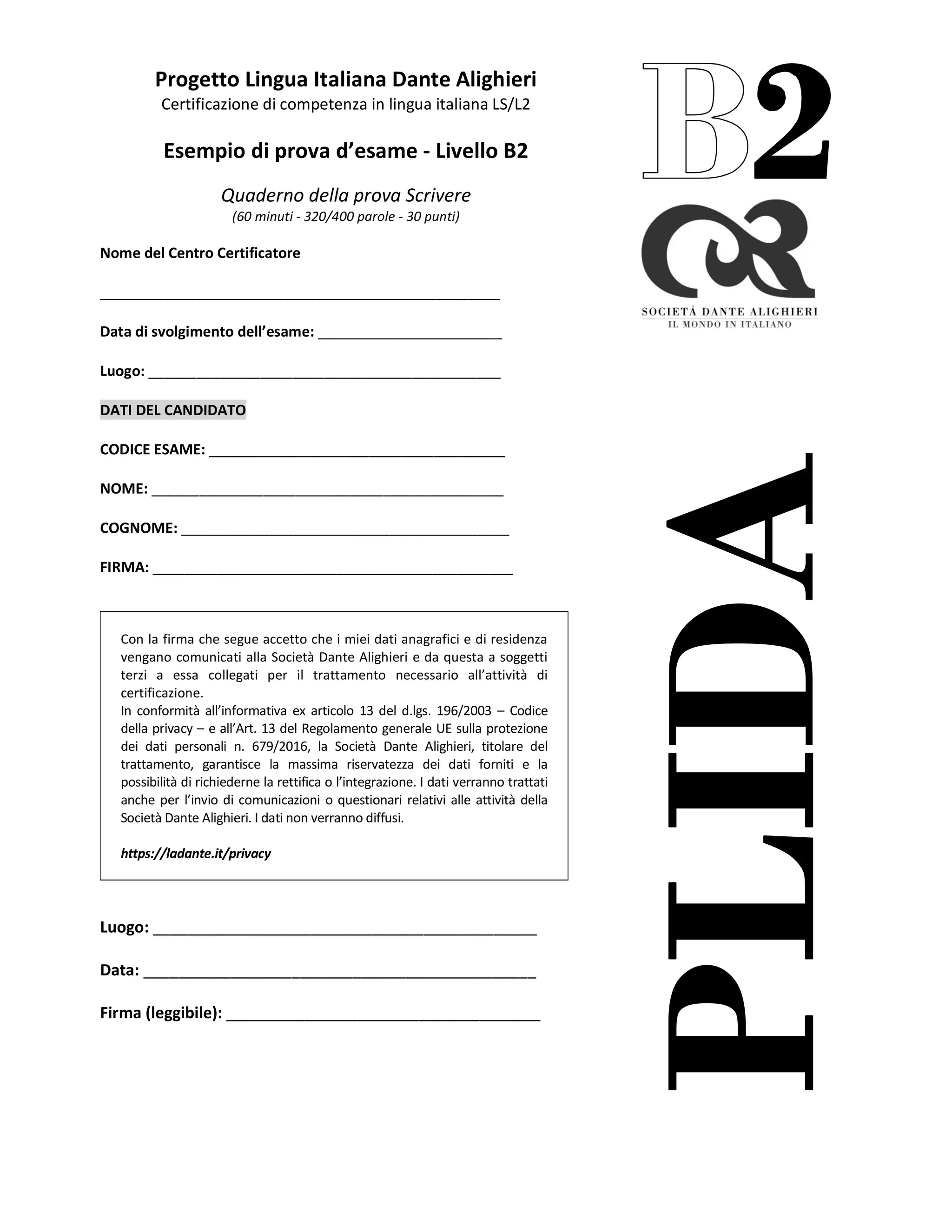 Plida b2 prova esempio - scrivere | PDF